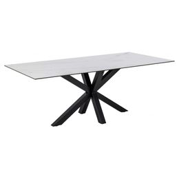 Esstisch ACTONA GROUP "Heaven mit Keramikplatte & stabilem Stahlgestell, mehrere Varianten", wei&szlig; (schwarz, wei&szlig;), B:200cm H:75,5cm T:100cm, Tische, Esstisch, wei&szlig;er Keramik-Tischplatte, schwarzem Stahlkreuz, L: 200 cm