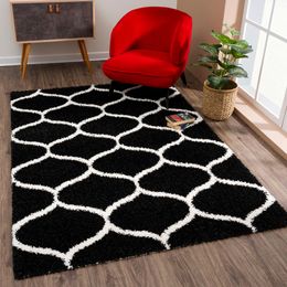 Hochflor-Teppich Sanat "Madrid", schwarz, B:120cm H:30mm L:170cm, Kunstfaser, Teppiche, Wohnzimmer, Langflor, Shaggy Teppich