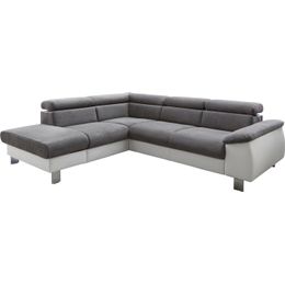 Ecksofa COTTA "Komaris L-Form, B: 249 cm", wei&szlig; (wei&szlig;, stone), B:249cm H:72cm T:100cm, Microfaser PRIMABELLE (100% Polyester);Kunstleder SOFTLUX;Feinstruktur (100% Polyester);Kunstleder SOFTLUX/Struktur (100% Polyester);NaturLEDER, Sofas, Ecksofa, mit Kopfteilverstellung, optional Bettfunktion, Bettkasten & Licht