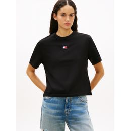 Kurzarmshirt Tommy Jeans "TJW BXY BADGE TEE EXT", Damen, Gr. XXXL(46), schwarz, Single Jersey, Obermaterial: 100% Baumwolle, unifarben, gerade h&uuml;ftlang, Rundhals, abgesteppte Kante, Shirts, im Boxy Fit