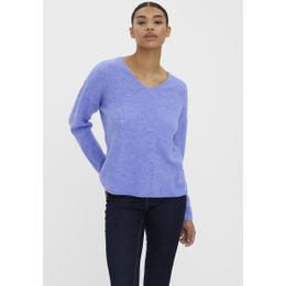 V&eacute;ro Moda V-Ausschnitt-Pullover VERO MODA "VMCREWLEFILE LS V-NECK BLOUSE NOOS", Damen, Gr. L, blau (jacaranda melange), Strick, Obermaterial: 70% Polyacryl, 27% Nylon, 3% Elasthan, meliert, regular fit h&uuml;ftlang, V-Ausschnitt, Rippstrickb&uuml;ndchen, Pullover, Materialmix, loose fit