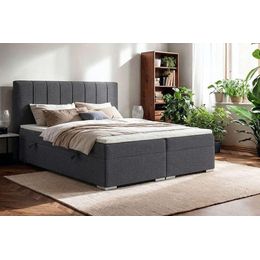 Boxbett Home Affaire "GALLIPOL mit Bettk&auml;sten, Matratze und Topper, Breite 140/160/180/200cm", grau, B:183cm L:209cm, Hartfaserplatte, Holz teilmassiv, Massivholz, Spanplatte, Komplettbetten, Stauraumbett mit Bonnell- oder Taschenfederkernmatratze (H2, H3)