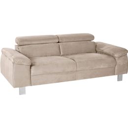 3-Sitzer COTTA "Komaris, B: 193 cm", beige, B:193cm T:104cm, Microfaser PRIMABELLE (100% Polyester);Kunstleder SOFTLUX;Feinstruktur (100% Polyester);Kunstleder SOFTLUX/Struktur (100% Polyester);NaturLEDER, Sofas, mit Kopfteilverstellung