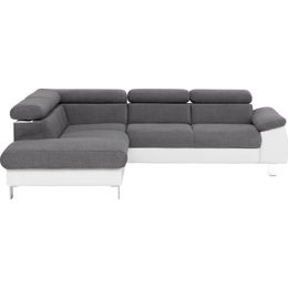 Ecksofa COTTA "Komaris L-Form, B: 249 cm", wei&szlig; (wei&szlig;, stone), B:249cm H:72cm T:100cm, Microfaser PRIMABELLE (100% Polyester);Kunstleder SOFTLUX;Feinstruktur (100% Polyester);Kunstleder SOFTLUX/Struktur (100% Polyester);NaturLEDER, Sofas, Ecksofa, mit Kopfteilverstellung, optional Bettfunktion, Bettkasten & Licht