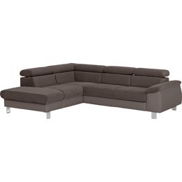 Ecksofa COTTA "Komaris L-Form, B: 249 cm", braun (mud, espresso), B:249cm H:72cm T:100cm, Microfaser PRIMABELLE (100% Polyester);Kunstleder SOFTLUX;Feinstruktur (100% Polyester);Kunstleder SOFTLUX/Struktur (100% Polyester);NaturLEDER, Sofas, Ecksofa, mit Kopfteilverstellung, optional Bettfunktion, Bettkasten & Licht