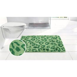 Badematte OTTO HOME "Anna Leo, Badvorleger, Badezimmer Teppich, Duschvorleger", dunkelgr&uuml;n, hellgr&uuml;n, H:15mm, Polyester, Badematten, Badematte, mit Animal Print, modernes Muster, Leo, weich