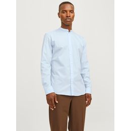Jack & Jones Langarmhemd JACK & JONES "JJJOE SHIRT LS PLAIN MAO", Herren, Gr. M, N-Gr, cashmere blau, Web, Obermaterial: 65% Polyester, 35% Baumwolle, unifarben, slim fit h&uuml;ftlang, Hemden