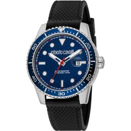 Quarzuhr Roberto Cavalli "Uomo Trend II", schwarz (schwarz, dunkelblau), Armbanduhren, Herren, Quarzuhr, Armbanduhr, Herrenuhr, Silikonarmband, analog, Tag