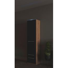 Kleiderschrank Priess "Schrank Garderobe W&auml;scheschrank Barcelona in 5 Breiten", braun (eichefarben artisan, schwarz), B:48cm H:193cm T:36cm, Holzwerkstoff, Schr&auml;nke, Kleiderschrank, viel Stauraum, ger&auml;umige Schubk&auml;sten, mit Spiegel, MADE IN GERMANY