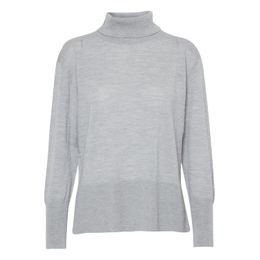 Strickpullover Pulz Jeans "Strickpullover PZSADIE", Damen, Gr. L, grau (light grau melange), Obermaterial: 100% Wolle WO., Pullover Strickpullover