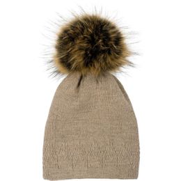 Bommelm&uuml;tze styleBREAKER "Strick Bommelm&uuml;tze mit Zacken Muster", Damen, grau (taupe), Obermaterial: 90% Polyacryl PAN. 10% Wolle WO., Modisch, M&uuml;tzen