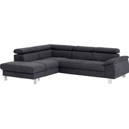 Ecksofa COTTA "Komaris L-Form, B: 249 cm", grau (lava), B:249cm H:72cm T:100cm, Microfaser PRIMABELLE (100% Polyester);Kunstleder SOFTLUX;Feinstruktur (100% Polyester);Kunstleder SOFTLUX/Struktur (100% Polyester);NaturLEDER, Sofas, Ecksofa, mit Kopfteilverstellung, optional Bettfunktion, Bettkasten & Licht