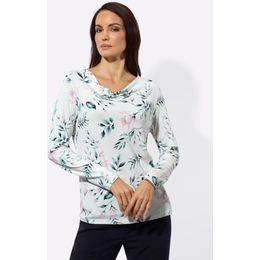 Langarmshirt "Druck-Shirt", Damen, Gr. 50, kalkmint, aquapetrol, bedruckt, 95% Viskose, 5% Elasthan, gebl&uuml;mt, gemustert, mehrfarbig, Wasserfallausschnitt, Shirts Langarmshirt