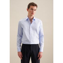 Businesshemd Seidensticker "Schwarze Rose", Herren, Gr. S (38), verl&auml;ngerte &Auml;rmell&auml;ngen, blau, 100% Baumwolle, unifarben, slim fit, 2-Knopf-Manschette, Hemden, Slim 1/1 Extra lang Kentkragen Uni