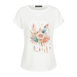 T-Shirt CLOUD 5IVE "CLOUD 5IVE Viskose T-Shirt mit Traumf&auml;nger-Blumen Print", Damen, Gr. XXL, wei&szlig;, 95% Viskose, 5% Elasthan, bedruckt, normal, Rundhals, Shirts T-Shirt