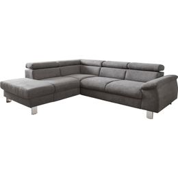 Ecksofa COTTA "Komaris L-Form, B: 249 cm", grau, B:249cm H:72cm T:100cm, Microfaser PRIMABELLE (100% Polyester);Kunstleder SOFTLUX;Feinstruktur (100% Polyester);Kunstleder SOFTLUX/Struktur (100% Polyester);NaturLEDER, Sofas, Ecksofa, mit Kopfteilverstellung, optional Bettfunktion, Bettkasten & Licht