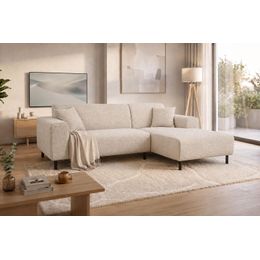 Ecksofa Home Affaire "ARROS L-Form mit Wellenunterfederung, Ma&szlig;e B/T/H: 235/163/81 cm", beige (creme), B:235cm H:81cm T:163cm, 100% Polyester, Sofas, Ecksofa, incl. Zierkissen, mit Recamiere rechts/links bestellbar, auch in Cord