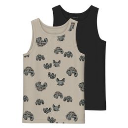 Unterhemd name it "NKMTANK TOP 2P PEYOTE MONSTER TRUCK NOOS", Jungen, Gr. 92, 2 Stk., N-Gr, beige (peyote), Jersey, Obermaterial: 95% Baumwolle, 5% Elasthan, bedruckt, normal, Rundhals, Unterhemden Unterhemd