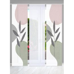 Schiebegardine HOME IN GREEN "FRONDA" Gr. 1, gr&uuml;n (gr&uuml;n, rosa), B:60cm H:245cm, Polyester, Gardinen, SET DIGITALDRUCK,BAMBUSOPTIK RECYCELT