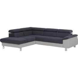 Ecksofa COTTA "Komaris L-Form, B: 249 cm", grau (argent, schwarz), B:249cm H:72cm T:100cm, Microfaser PRIMABELLE (100% Polyester);Kunstleder SOFTLUX;Feinstruktur (100% Polyester);Kunstleder SOFTLUX/Struktur (100% Polyester);NaturLEDER, Sofas, Ecksofa, mit Kopfteilverstellung, optional Bettfunktion, Bettkasten & Licht