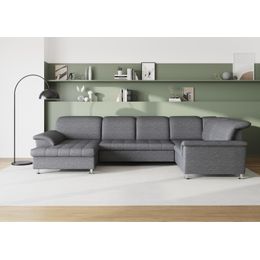 Wohnlandschaft DOMO collection "FRANZI 344x206x81 cm, elegant, komfortabel", grau (wei&szlig;, grau), Sofas, B/H/T: 344cm x 81cm x 206cm, Struktur grob, Recamiere links, ohne Funktion, Flachgewebe (100% Polyester);Chenille (100% Polyester), Wohnlandschaft, U-Form, Recamiere links, wei&szlig;-grau, B/T: 344/206 cm, B:344cm H:81cm T:206cm