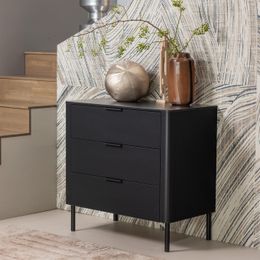 Sideboard Woood "Gunnar FSC-Mix Massivkiefer mit D&auml;mpfung Funktion, 94 x 52 x 93 cm", mattschwarz, B:94cm H:93cm T:52cm, FSC-zertifiziertes Massivholz, Sideboards, Sideboard, Tragkraft 15 kg pro Schublade, einfach zu montieren,sichtbare Maserung