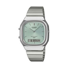Chronograph CASIO VINTAGE, edelstahlfarben, gr&uuml;n, Armbanduhren, Herren, Chronograph, Quarzuhr, Armbanduhr, Damenuhr, Herrenuhr, Edelstahlarmband, analog