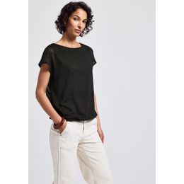 T-Shirt Street One, Damen, Gr. 34, schwarz, Stoff, Obermaterial: 100% Polyester. Top: 95% Viskose, 5% Elasthan, unifarben, comfort fit normal, Rundhals, B&uuml;ndchen, Shirts T-Shirt, mit Rundhalsausschnitt