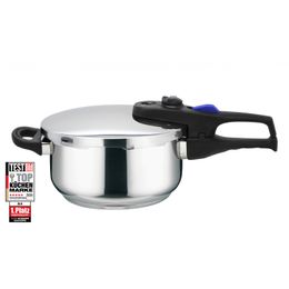 Schnellkochtopf ELO "Praktika Plus", silber (edelstahlfarben), B:27,5cm H:19,5cm L:42cm &Oslash;:22cm, T&ouml;pfe, Schnellkochtopf, &Uuml;berdrucksicherung im Deckelrand, Induktion