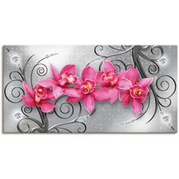 Wandbild Artland "rosa Orchideen auf Ornamenten", pink (farbe bild(er): pink), B:150cm H:75cm, Bilder, als Alubild, Leinwandbild, Poster in verschied. Gr&ouml;&szlig;en