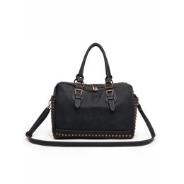 Schultertasche "Madrid", M&auml;dchen, Gr. B/H/T: 34cm x 24cm x 12cm onesize, schwarz, Lederimitat, Collezione Alessandro, Taschen Schultertasche, mit 2 Seitenf&auml;chern