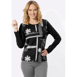 Rundhalsshirt Classic Basics "Rundhals-Shirt", Damen, Gr. 56, schwarz, hellgrau, bedruckt, 100% Baumwolle, gebl&uuml;mt, gemustert, mehrfarbig, Rundhals, Shirts Rundhalsshirt