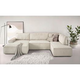 Wohnlandschaft OTTO HOME "SHERWOOD U-Form, 329 cm - OTTO. Verl&auml;ssliche Qualit&auml;t.", beige (hellbeige), B:329cm H:85cm T:195cm, 100% Polyester, Sofas, Wohnlandschaft, Schlaffunktion m. Bettkasten (194x139 cm), Cord, Vintage, Samtvelours