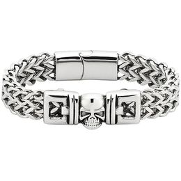 Edelstahlarmband Bruno Banani "Schmuck Geschenk Armschmuck Edelstahl mit Totenkopf-Motiv", silber (edelstahlfarben), Armb&auml;nder, Damen, 22cm, Edelstahl, Edelstahlarmband