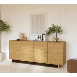 Sideboard OTTO HOME "Tatami, Stilvolle, moderne grifflose Kommode 4 T&uuml;ren, Breite 220cm", eiche baltic dune, eiche baltic dune, B:220,5cm H:88cm T:41,5cm, Holzwerkstoff, Melamin, Metall, Spanplatte, Sideboards, Sideboard, Anrichte mit viel Stauraum, B&ouml;den verstellbar, push-to-open-Funktion