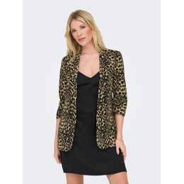 Kurzblazer Only "ONLELLY 3/4 LIFE BLAZER AOP TLR", Damen, Gr. 38, braun (nomad aop:w leo), Obermaterial: 95% Polyester, 5% Elasthan, bedruckt, regular fit, Blazer Kurzblazer