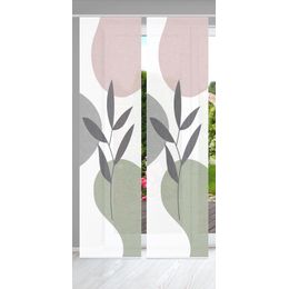 Schiebegardine HOME IN GREEN "FRONDA" Gr. 1, gr&uuml;n (gr&uuml;n, rosa), B:60cm H:245cm, Polyester, Gardinen, SET DIGITALDRUCK,BAMBUSOPTIK RECYCELT