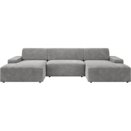 Wohnlandschaft Trendmanufaktur "Wien, wahlweise mit Sitzvorschub und Bettkasten, Breite 329 cm", betongrau, B:329cm H:73cm T:162cm, 92%Polyester, 8%Polyamide, Sofas, Wohnlandschaft, U-Form, in trendigem Cordstoff