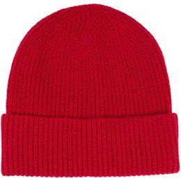 Strickm&uuml;tze styleBREAKER "Feinstrick Beanie M&uuml;tze mit Krempe", Damen, rot, Obermaterial: 70% Viskose CV. 30% Wolle WO., Modisch, M&uuml;tzen Strickm&uuml;tze
