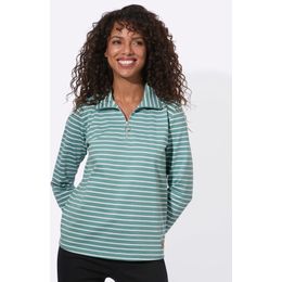 Sweatshirt Casual Looks, Damen, Gr. 52, jade, ecru, geringelt, 100% Baumwolle, gemustert, gestreift, Sweatshirts Sweatshirt