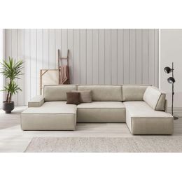 Wohnlandschaft OTTO HOME "SHERWOOD U-Form, 329 cm - OTTO. Verl&auml;ssliche Qualit&auml;t.", beige (cream), B:329cm H:85cm T:195cm, 100% Polyester, Sofas, Wohnlandschaft, Schlaffunktion m. Bettkasten (194x139 cm), Cord, Vintage, Samtvelours