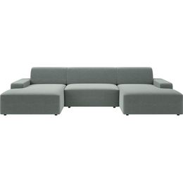 Wohnlandschaft Trendmanufaktur "Wien, wahlweise mit Sitzvorschub und Bettkasten, Breite 329 cm", grau, B:329cm H:73cm T:162cm, 95%Polyester, 5%Polyamide, Sofas, Wohnlandschaft, U-Form, in trendigem Cordstoff