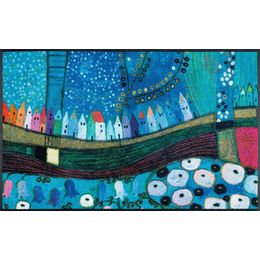 Fu&szlig;matte "Stadt in Blau" Gr. 15, blau, B:50cm H:7mm L:75cm, Kunstfaser, wash+dry by Kleen-Tex, Teppiche, Fu&szlig;matte, Schmutzfangmatte, rutschhemmend, waschbar