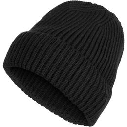 Strickm&uuml;tze styleBREAKER "Feinstrick Beanie M&uuml;tze mit Krempe", Damen, schwarz, Obermaterial: 70% Viskose CV. 30% Wolle WO., Modisch, M&uuml;tzen Strickm&uuml;tze
