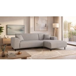 Ecksofa Home Affaire "ARROS L-Form mit Wellenunterfederung, Ma&szlig;e B/T/H: 235/163/81 cm", grau (hellgrau), B:235cm H:81cm T:163cm, 100% Polyester, Sofas, Ecksofa, incl. Zierkissen, mit Recamiere rechts/links bestellbar, auch in Cord