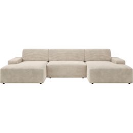Wohnlandschaft Trendmanufaktur "Wien, wahlweise mit Sitzvorschub und Bettkasten, Breite 329 cm", cream, B:329cm H:73cm T:162cm, 92%Polyester, 8%Polyamide, Sofas, Wohnlandschaft, U-Form, in trendigem Cordstoff