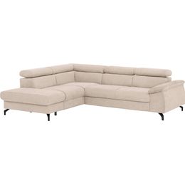 Ecksofa COTTA "Kitty L-Form, B: 249 cm", beige, B:249cm H:72cm T:207cm, Microfaser (100% Polyester);Flachgewebe (100% Polyester), Sofas, Ecksofa, mit Kopfteilverstellung, optional Bettfunktion & Bettkasten
