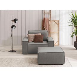 Sessel OTTO HOME "SHERWOOD", grau, B:120cm H:85cm T:166cm, 100% Polyester, Sessel, Sessel, Loveseat und Hocker im Set, passend zur Polster-Serie SHERWOOD