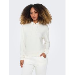 Kapuzensweatshirt Only Play "ONPLOUNGE LS HOOD SWEAT - NOOS", Damen, Gr. L, wei&szlig; (cloud dancer), Sweatware, Obermaterial: 80% Polyester, 15% Viskose, 5% Elasthan, unifarben, regular fit normal, Rundhals, angesetztes B&uuml;ndchen, Sweatshirts