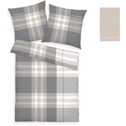 Bettw&auml;sche Tom Tailor HOME "Nick in Gr. 135x200 oder 155x220 cm", beige (sand), B/L: 135cm x 200cm, 1 Stk., 1 Stk., Renforc&eacute;, B/L: 80cm x 80cm, 3, Renforc&eacute;, Obermaterial: 100% Baumwolle, Bettw&auml;sche, Bettw&auml;sche, mit Gratiszugabe G&auml;stehandtuch